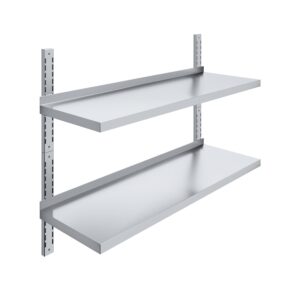 amgood 16 in. x 48 in. two-tier metal wall mount shelf | staunless steel shelving for commercial kitchen, closet, garage, pantry, etc