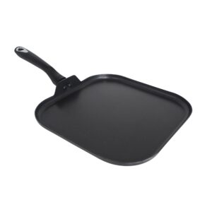 imusa 11in bistro aluminum nonstick square griddle with cool touch handle, black