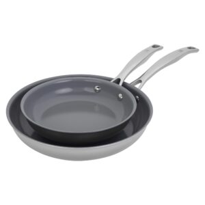 henckels clad h3 2-pc induction ceramic nonstick frying pan set, 8-inch fry pan and 10-inch fry pan, stainless steel, durable and easy to clean