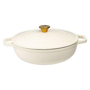 lexi home enameled 5 qt. cast iron dutch oven braiser - cream