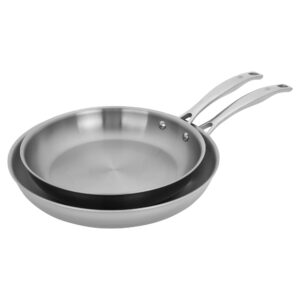 henckels clad h3 2-pc induction frying pan set, 10-inch fry pan and 12-inch fry pan, stainless steel, durable and easy to clean