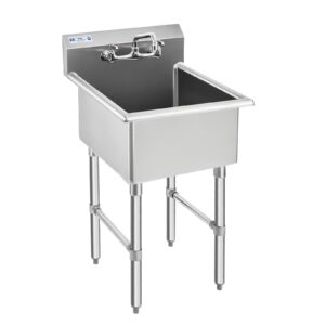 hally commercial stainless steel sink 1 compartment nsf prep & utility sink with 8" faucet 18" l x 18" w x 12" d bowl for bar, restaurant, kitchen, hotel and home