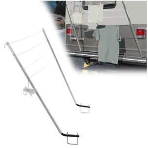 kuafu rv clothes drying rack bumper-mounted clothesline compatible with 4" square rv bumpers versatile clothes line aluminum powder coated silvery