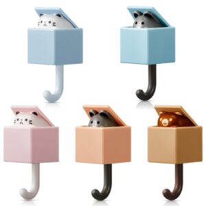 weysat creative cat key hook (5pcs), cute pet adhesive wall hooks for hat, scarf, towel, bag, waterproof abs material, without drilling, kawaii decorations for home