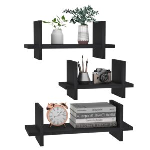 crugla black floating shelves wall mounted set of 3, hanging storage floating book shelf for kitchen, bedroom, living room, study room, bathroom