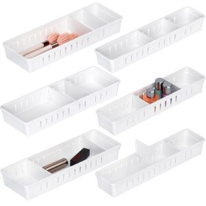 pluspace 6 pcs drawer organizer set, bathroom vanity drawer organizer trays with dividers adjustable, versatile storage bins for makeup plastic desk drawer organizer for closet kitchen utensil