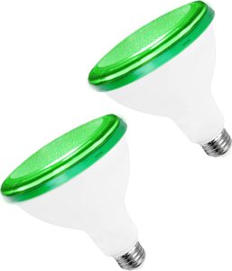 par38 green flood light bulbs, 15 watt green led flood light 100w equivalent, e26 base outdoor green light bulbs for halloween light bulbs, party decoration, porch, home/holiday lighting(2 pack)