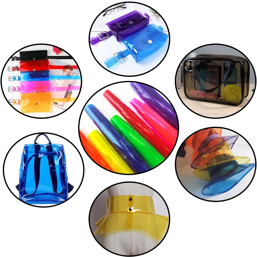 XHT 9 Pcs Clear PVC Vinyl, 21cmx30cm Fluorescent Solid Color Transparent Waterproof Film for Hair Bows Earrings Crafts