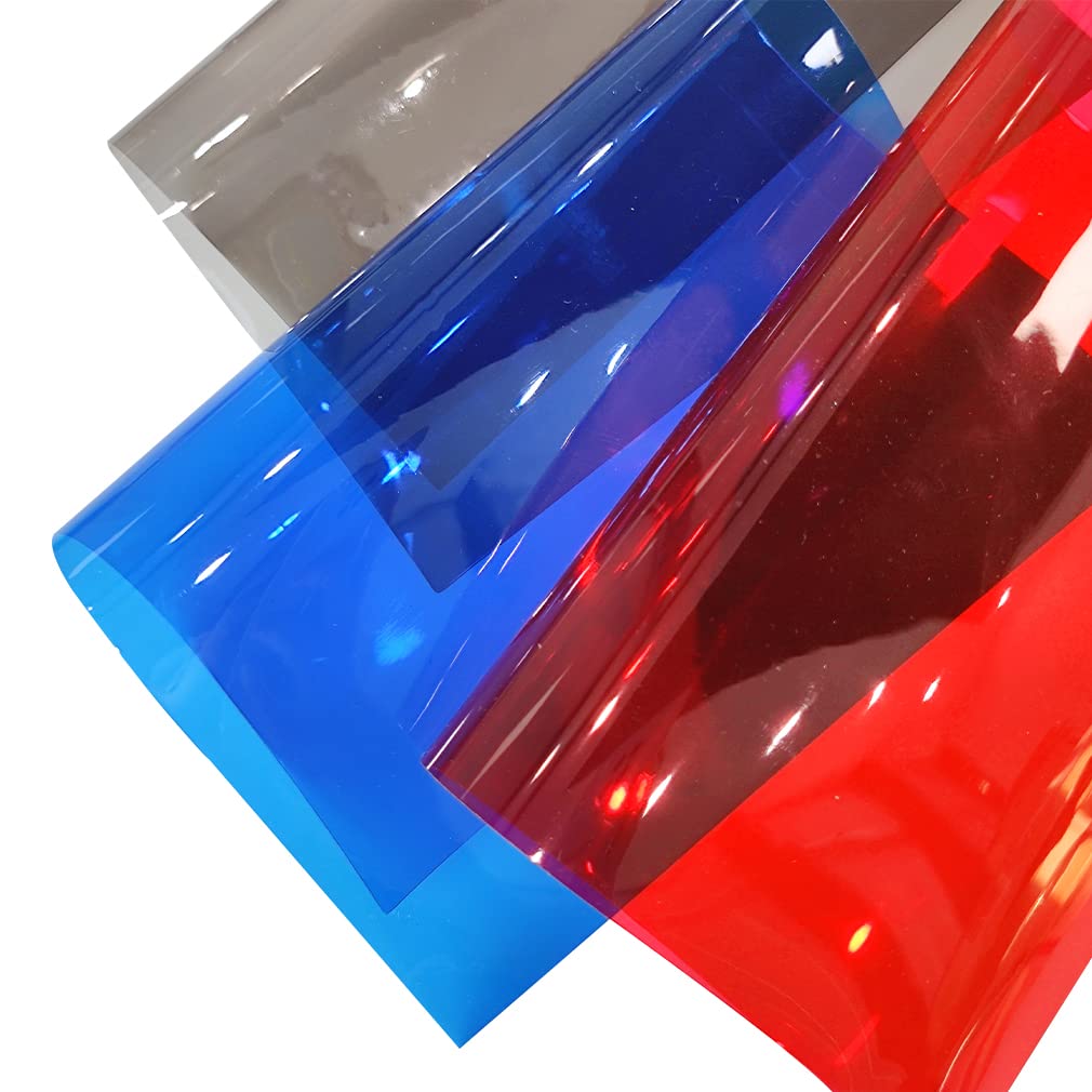 XHT 9 Pcs Clear PVC Vinyl, 21cmx30cm Fluorescent Solid Color Transparent Waterproof Film for Hair Bows Earrings Crafts