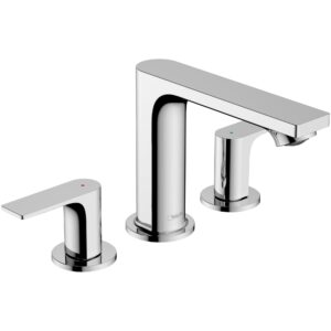 hansgrohe rebris e contemporary 2-handle 3-hole 5-inch tall bathroom sink faucet in chrome, 72532001