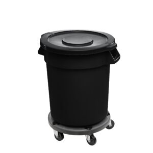 zedfire indoor trash can, 32 gallon black round commercial trash can with lid and dolly, kitchen waste bin, trash bin, durable wastebasket, garbage can, waste receptacle, (art.5)