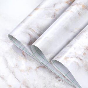 homein marble contact paper 17.5"×78.7", peel and stick countertops wallpaper waterproof self adhesive wall paper roll for cabinets drawers kitchen old furniture, modern glossy white/gold