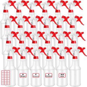 gerrii 24 pcs 24oz plastic spray bottle bulk, empty refillable squirt bottles for cleaning solution, leak proof water spray bottle with adjustable nozzle and stickers commercial supplies(red)