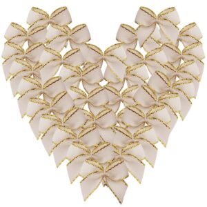 micomon 50pcs 1.2-inch mini ribbon bows for crafts small ivory bows christmas decoration embalishement scrapbooking(ivory)