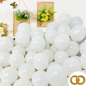 200pcs white balloons 5 inch matte white latex balloons with 2 rolls of ribbon small party balloons for birthday wedding baby shower bridal anniversary festival arch garland decorations