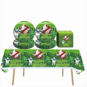 41 pcs ghost-buster themed party supplies, 20 plates, 20 napkins and 1 tablecloth, ghost-buster birthday party decorations for boys and girls