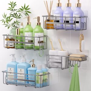 topchase shower caddy shower organizer, 4 pack shower shelves for inside shower, rustproof adhesive shower storage rack with built-in soap dish, large capacity, silver bathroom organizer for shower