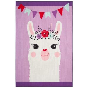 home dynamix everwash imagine llama kids machine washable area rug, purple/white, 3'x5'