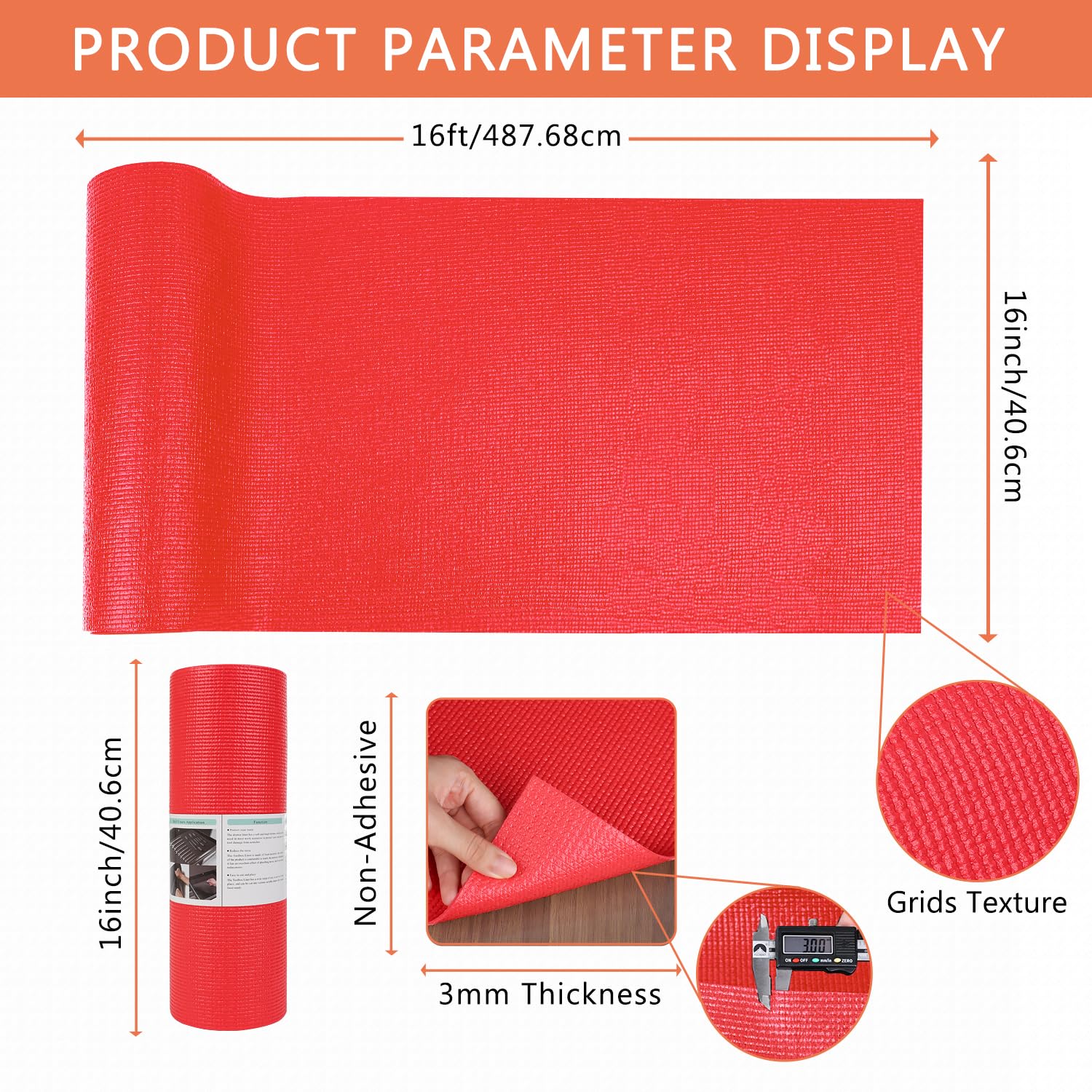 Foam Toolbox Liner Drawer Mat 1/8 Inch Thick X 16 Inch Wide X 16 Ft Long Red, No Slip for Protecting Cabinet, Garage, Cart, Tool Box