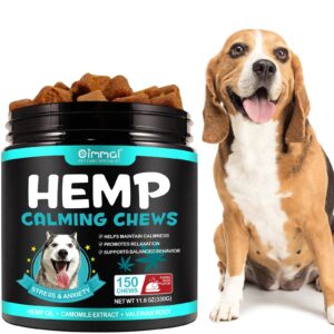 hemp calming chews for dogs 150 count (11.6 oz), dog calming treats, helps with dog anxiety, separation, barking, stress relief, melatonin for dogs, sleep calming aid, for all breeds & sizes