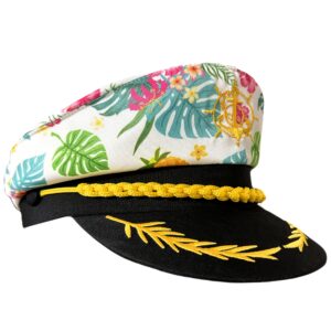 Captain Hat Sailor Hat Navy Yacht Boat Tropical Hawaiian Flower Cap Party Favors Costume Accessories Women Men (Hawaiian Hat)