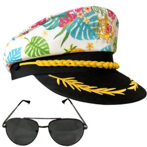 captain hat sailor hat navy yacht boat tropical hawaiian flower cap party favors costume accessories women men (hawaiian hat)