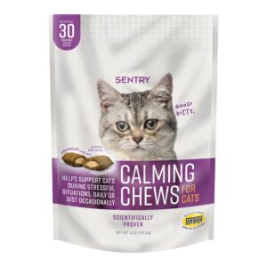 sentry calming chews for cats, calming aid helps to manage stress & anxiety, with pheromones that may help curb destructive behavior & separation anxiety, calming health supplement for cats, 4 oz.