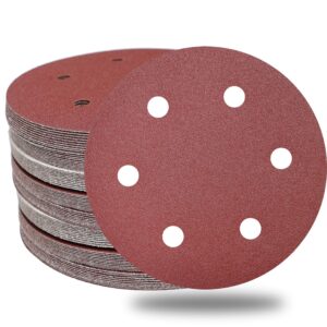 100 pcs 9-inch 6-hole drywall sanding discs set - 60 80 120 150 240 grits sandpaper, 9" aluminum oxide hook-and-loop drywall sander paper for power drywall sander