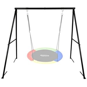 hishine swing stand for porch outdoor heavy duty swing frame, full steel metal frame with 4 ground pegs, 71" height holds up to 550lbs, black (swing not included)