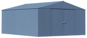 arrow shed elite 14' x 16' outdoor lockable gable roof steel storage shed building, blue grey