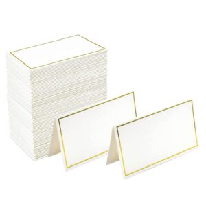 cchude 50 pcs table tent cards blank place cards party food labels table setting tags folded name card dinner seating cards with gold foil border for weddings banquets