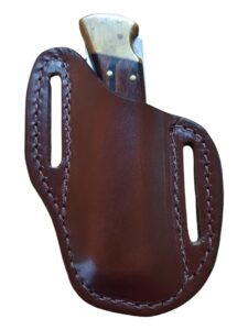 leather pocket right hand knife sheath for buck 110 or 112 knife, folding pancake style knife holder, brown