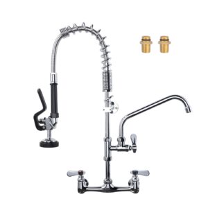 commercial sink faucet with sprayer: aleasha 25 inches commercial kitchen faucet chrome with 8 inches adjustable center, 9.6 inches swivel spout for restaurant industrial kitchen