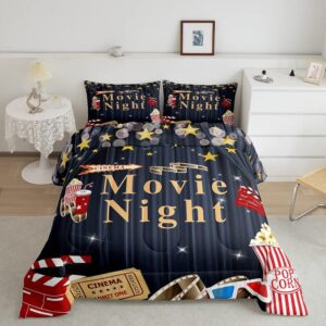 jejeloiu movie night comforter movie theater popcorn comforter set cinema poster design bedding set for kids boys girls old fashion home decor duvet set room decor quilt full size boys