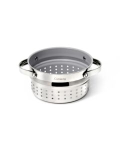 caraway steamer - stainless steel steamer with handles - non stick, non toxic coating - steam veggies, seafood, and more - compatible with our dutch oven or sauce pan - small