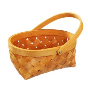 wooden small woven basket, 8.4 x 6.2 x 3.9 inch portable handmade rattan storage container with handle - easter baskets for collecting eggs portable toilet