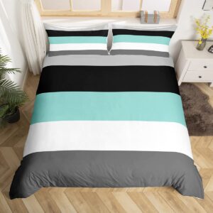 erosebridal adults patchwork turquoise striped twin duvet cover teal black gray bedding set modern geometric stripes comforter cover soft lightweight quilt cover for all season with 1 pillow case