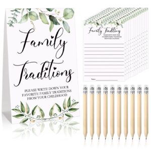 fumete 61 pieces baby shower games include family traditions sign and 50 baby shower family traditions cards with 10 pencils for baby shower party decor (greenery)