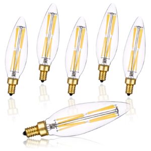 create bright edison light bulbs e12 dimmable candelabra led light bulbs 100w equivalent，b11 high brightness daylight white 5000k，clear glass，6 pack