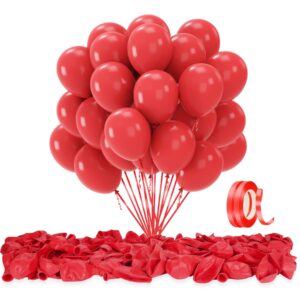 120pcs latex party balloons, 12 inch red helium balloons with ribbon for birthday, wedding, baby shower,graduation birthday party decorations