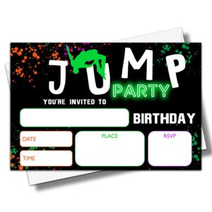 ystep jump birthday party invitations, 20 invite cards with envelopes, 4"x6" trampoline bounce house birthday invites - a01