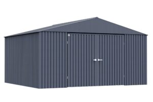 arrow shed elite 14' x 12' outdoor lockable gable roof steel storage shed building, anthracite