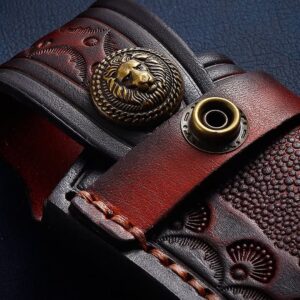 Jamal New Hand Made Carved Cow Leather Sheath for Folding Knife Cover Pouch Belt Clip Made of Leather and Brass