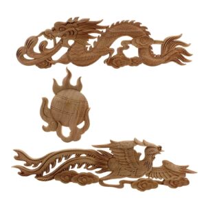 epmann chinese dragon wood carved decal corner appliques frame wall doors furniture woodcarving wedding decoration vintage home decor (color : 30cm)