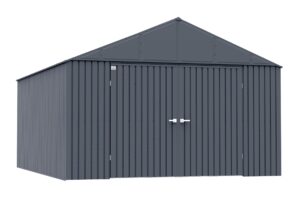 arrow shed elite 12' x 16' outdoor lockable gable roof steel storage shed building, anthracite