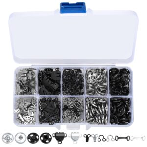 100 pcs sewing hooks and eyes closure set, 3 styles skirt hook and eye closures sewing snaps kit, metal snaps buttons fasteners press studs set for skirt, bra, trousers, dress, sewing, diy crafting