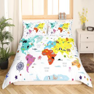 world map bedding set colored world map comforter cover geography asia europe africa america map world map duvet cover educational bedspread cover room decor quilt cover full size