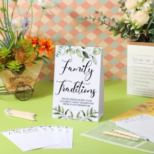 Fumete 61 Pieces Baby Shower Games Include Family Traditions Sign and 50 Baby Shower Family Traditions Cards with 10 Pencils for Baby Shower Party Decor (Greenery)