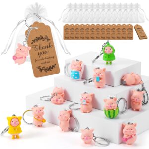 39 pack pig party favors with 13 pink pig keychains, 13 thanks tags and 13 organza gift bags for animal pig themed party, piggy baby shower, birthday party decorations