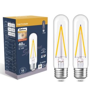 sphoon dimmable tubular led bulb e26 led light bulb,t10 t30 vintage led bulbs, 40 watt equal 4w, 2700k warm white light edison lights bulbs, ac120v, 400lm, for chandelier pendant lights- 2 pack